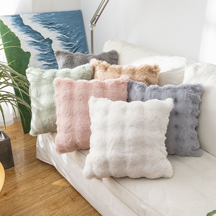 Gối tựa sofa lông thỏ mềm mại 45cmx45cm, gối tựa lưng, gối ôm decor ...