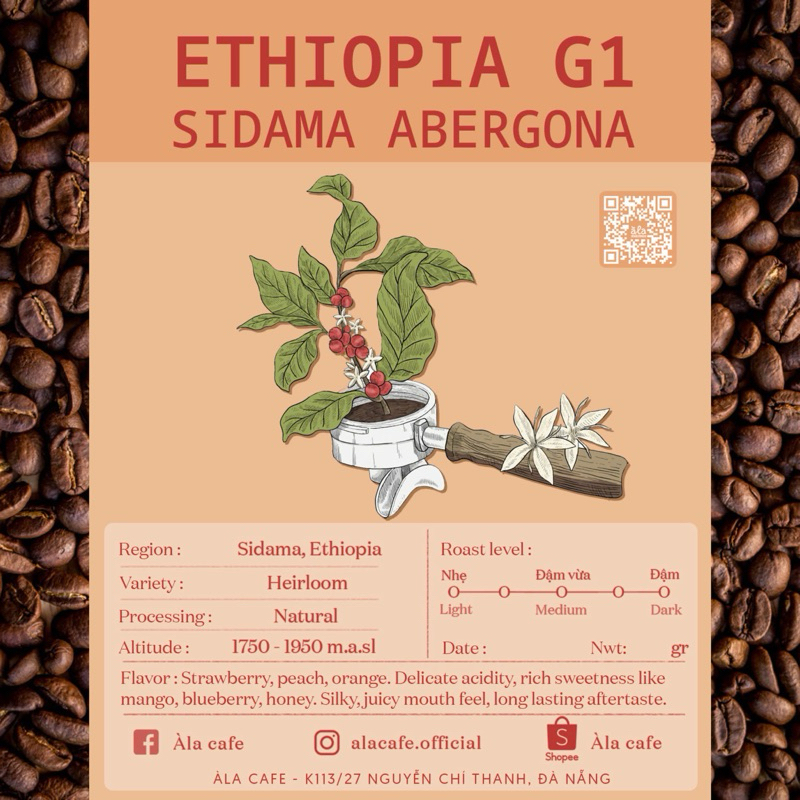 Cà phê Specialty Ethiopia Sidama Arbegona Natural G1 rang medium gói 200gram | Shopee Việt Nam