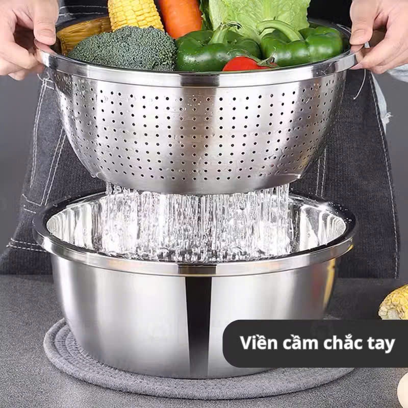 Bộ Thau Rỗ sâu lòng Inox Cao Cấp Size 20-22-24cm Trộn Bột, Rửa Rau Củ ...