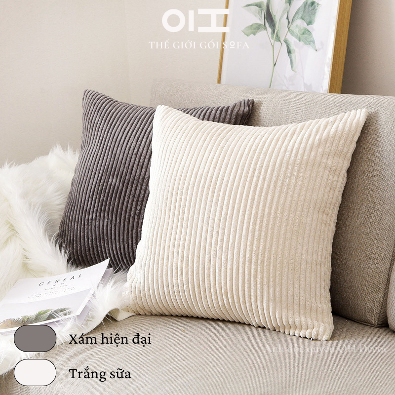 Vỏ gối tựa lưng sofa nhung tăm sọc vuông 45x45cm và 50x50cm cao cấp ...