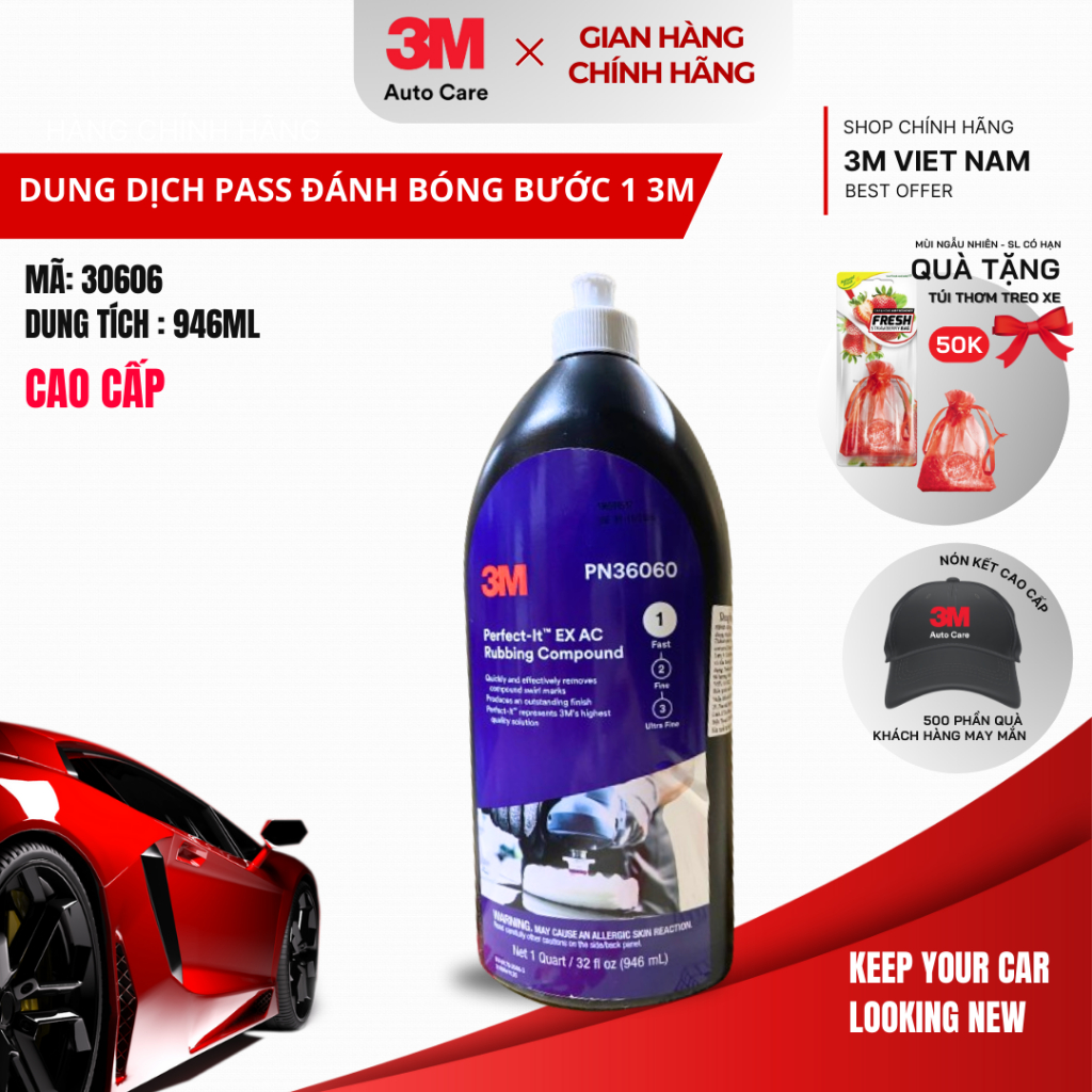 [ TẶNG TÚI NƯỚC HOA]Dung dịch đánh bóng bước 1 3M™ PN36060 PERFECT-IT EX RUBBING COMPOUND -946ml ...