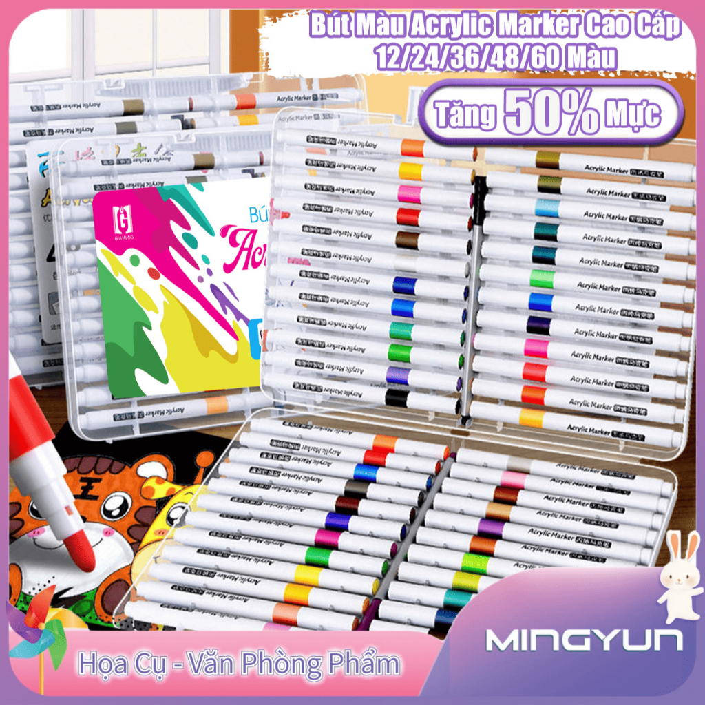 Bộ 100 Bút Màu Acrylic Marker Không Lem, Màu Vẽ Acrylic 12/24/36/48/60 ...