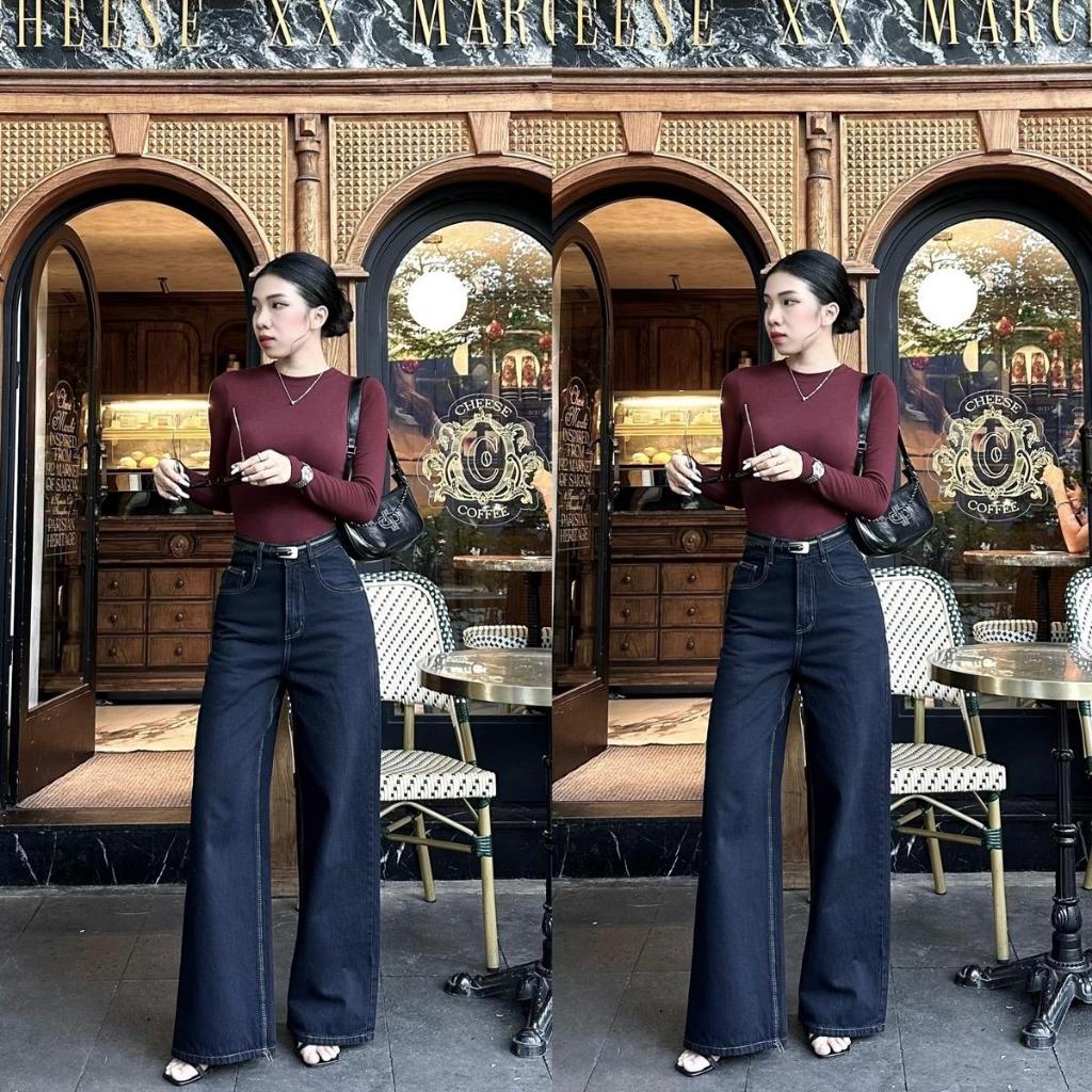 YURI JEANS - (VẢI QC-CAO CẤP) Quần Jean Nữ Ống RỘNG Màu Xanh Đen (ỐNG ...