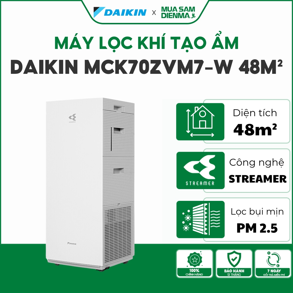 Máy lọc không khí Daikin MCK70ZVM7 | Lọc không khí tạo ẩm Daikin MCK70 48m2 | Lọc bụi siêu mịn ...