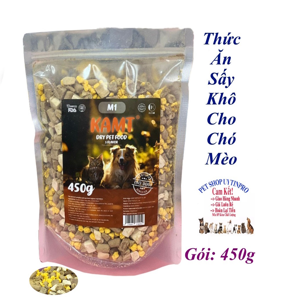 Thức ăn sấy khô cho Chó Mèo Kamt Dry Pet Food Gói 450g Mix vị lòng đỏ trứng, ức gà, gan gà Bổ ...