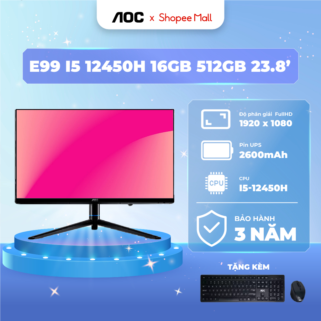 Máy tính All In One AOC A99 i5 - 12450H 16GB 512GB SSD Màn hình 23.8 Inch Pin UPS tháo rời ...