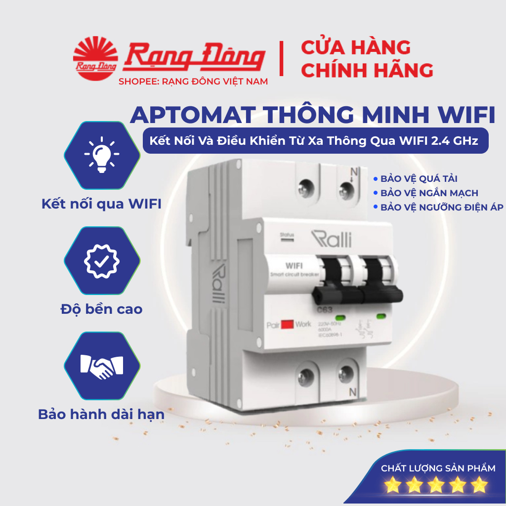 Aptomat thông minh WiFi Rạng Đông điều khiển từ xa qua wifi Model: RD ...