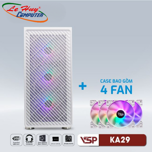 Vỏ Case Máy Tính VSP Gaming KA29- Trắng (Kèm 4fans Led)_Chính Hãng | Shopee Việt Nam