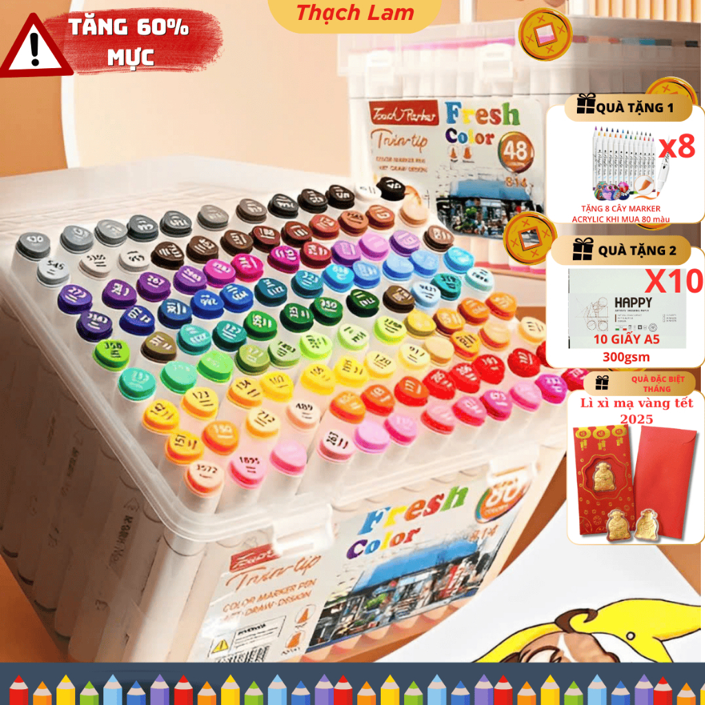 Tặng Nhiều Qùa Bút Màu Marker Touch PARKER 48/60/80 Cây Chuyên Nghiệp ...