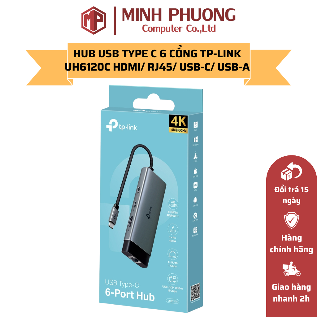 Hub USB Type-C 6 Cổng TP-LINK UH6120C Bao Gồm HDMI - RJ45 - USB-C - USB ...