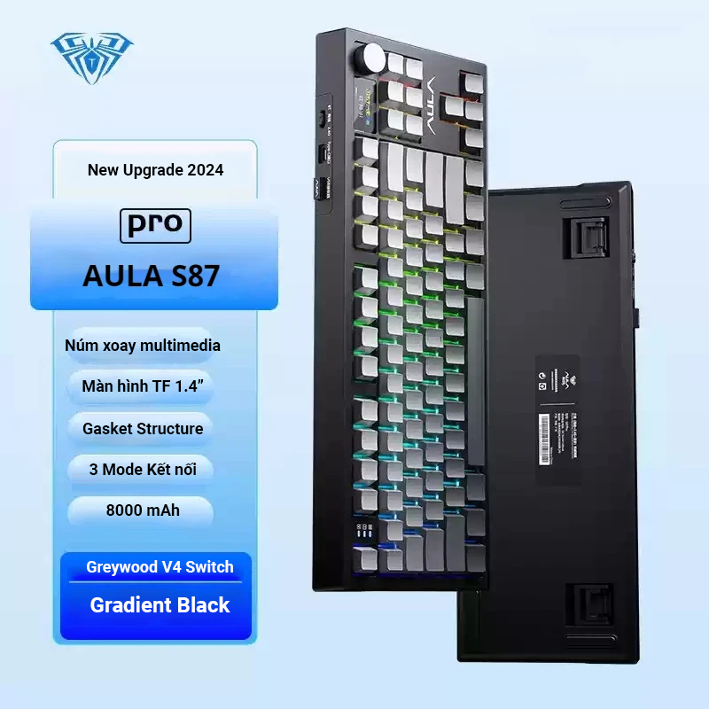 [AULA] Bàn phím cơ AULA S87 Pro - Núm xoay và màn hình 1.4" - 3 Mode kết nối - Pin 8000 mAh - BH ...