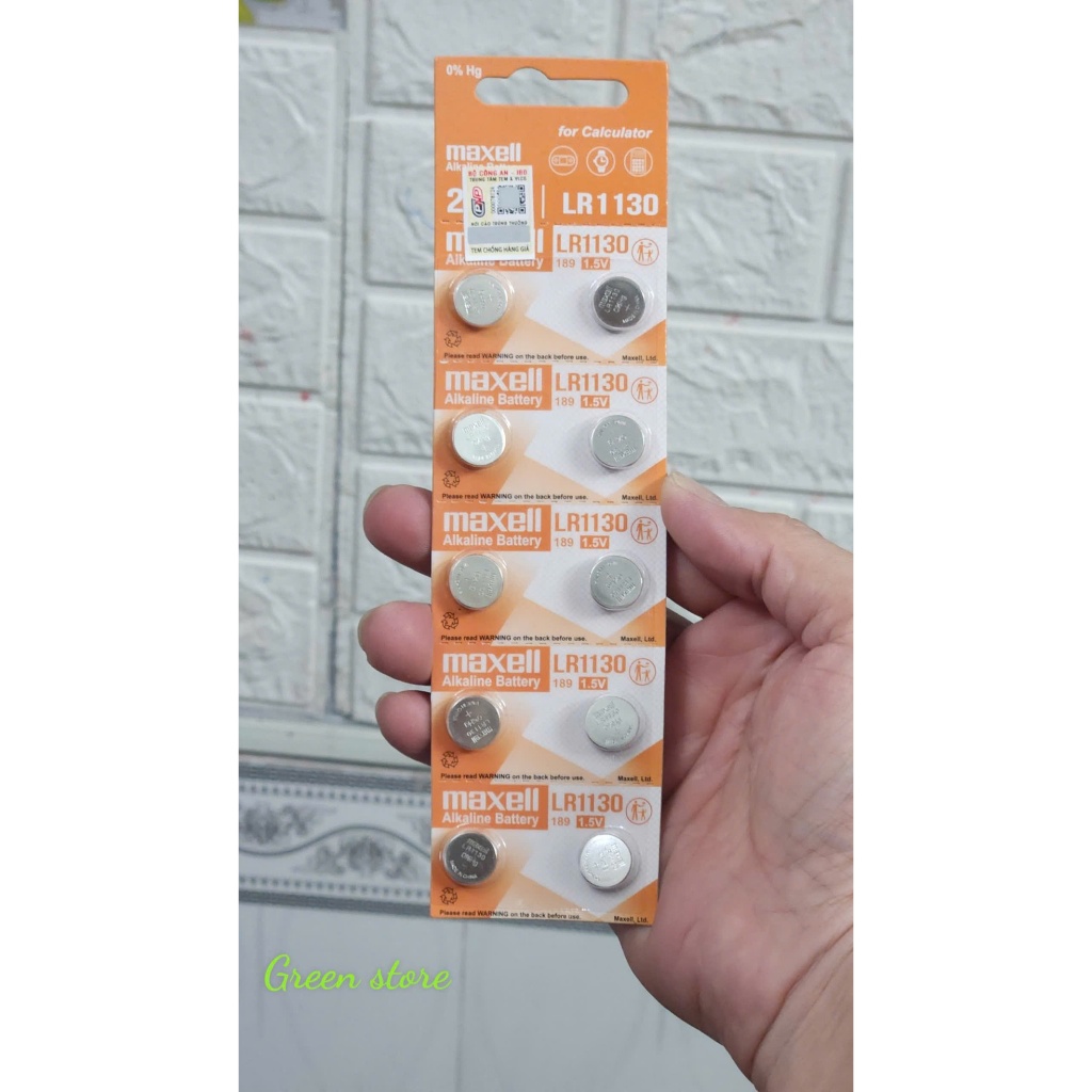 Vỉ 10 viên pin nút áo LR1130 / LR 1130 / AG10 / 189 Maxell Alkaline 1 ...
