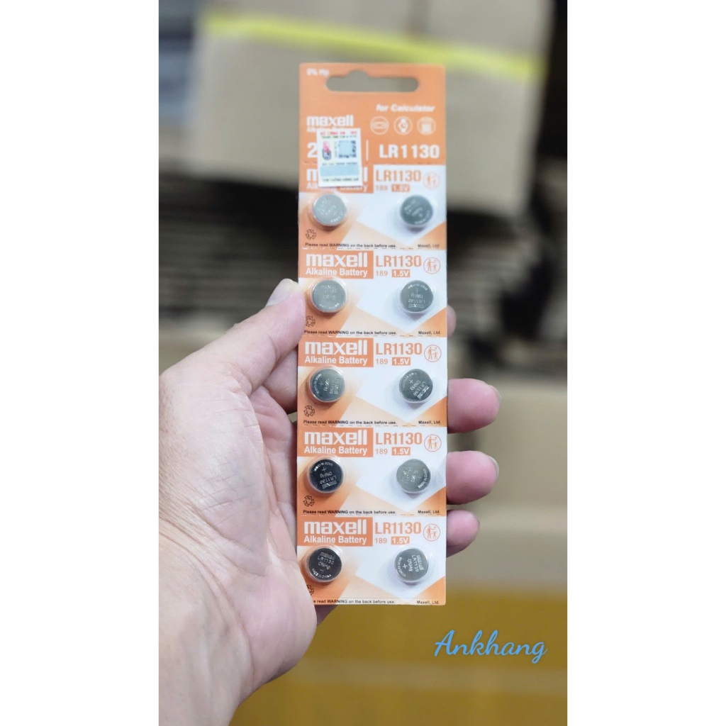 Vỉ 10 viên pin nút LR1130 / AG10 /189 / LR 1130 Maxell Alkaline 1.5V ...