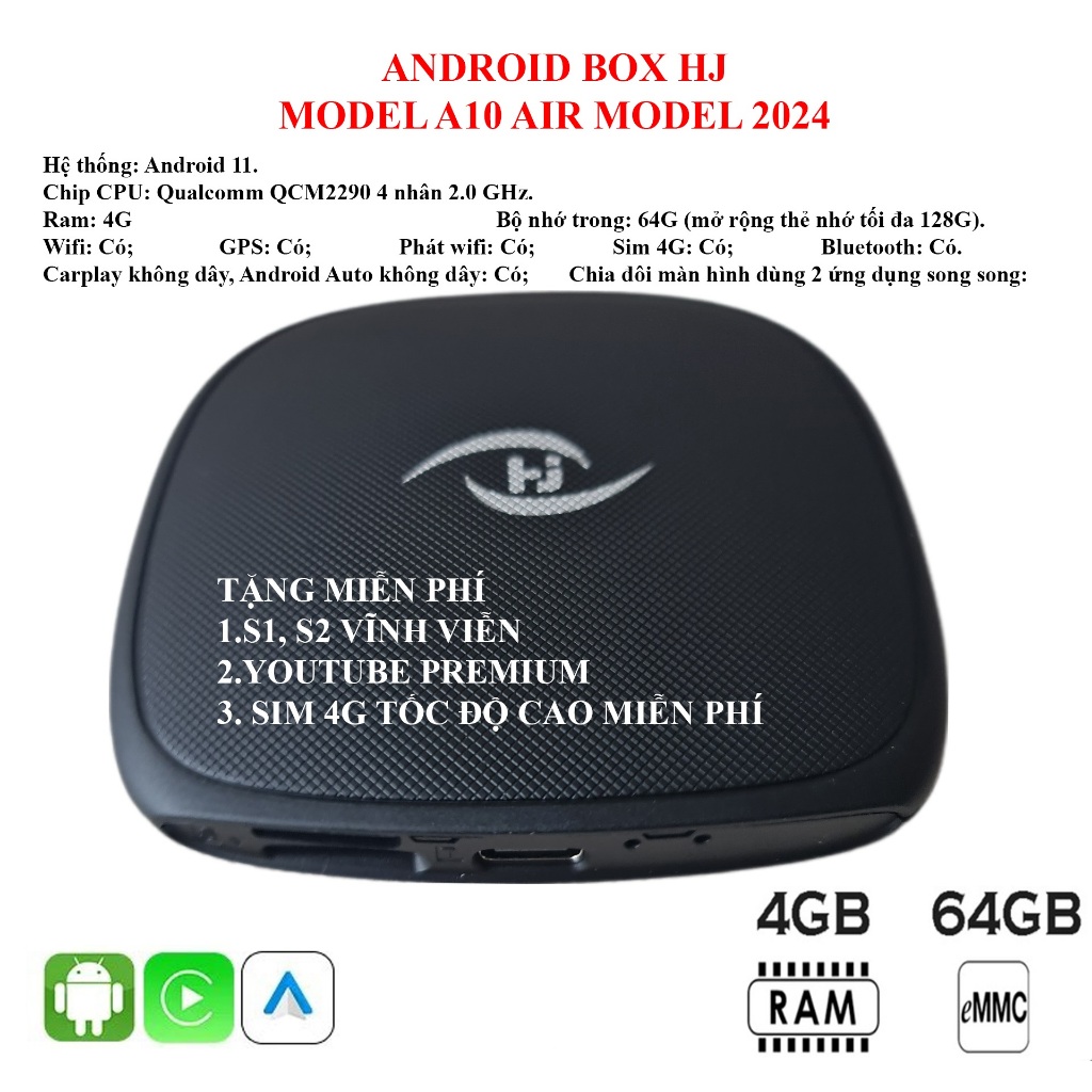 Carplay Android Box ô tô HJ A10 AIR 4G+64G tặng Vietmap S2 | Shopee ...