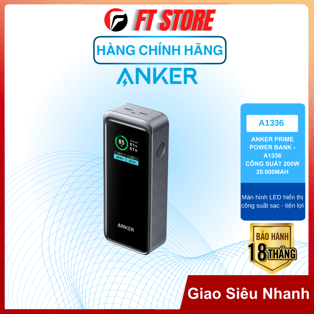Pin sạc dự phòng Anker Prime 735 PowerCore 200W A1336, 20.000mAh, màn ...