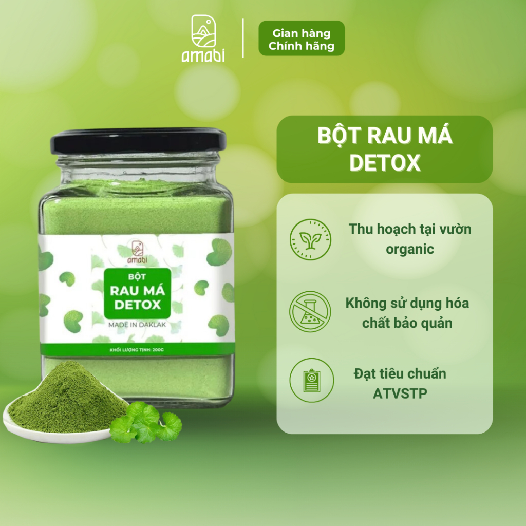 Detox Rau má Organic AMABI, Bột rau má Đắk Lắk nguyên chất pha uống ...