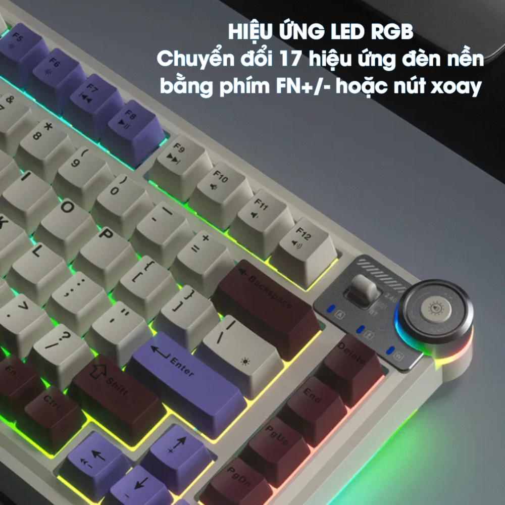 Bàn Phím Cơ Không Dây Núm Xoay AULA AU75 Gaming Hotswap 5 Pin 3 Mode Kết Nối Bluetooth Led Viền ...