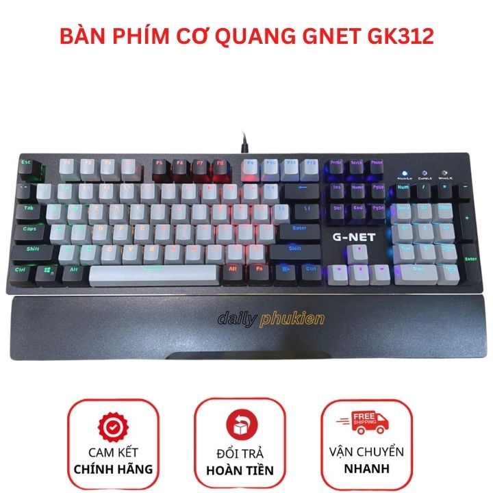 Bàn phím cơ Gnet GK312 Switch quang học có led chống nước Bảo hành 2 năm, phím game | Shopee ...