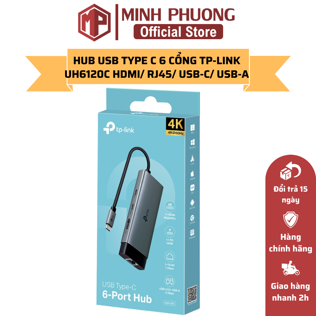 Hub USB Type-C 6 Cổng TP-LINK UH6120C Bao Gồm HDMI - RJ45 - USB-C - USB ...