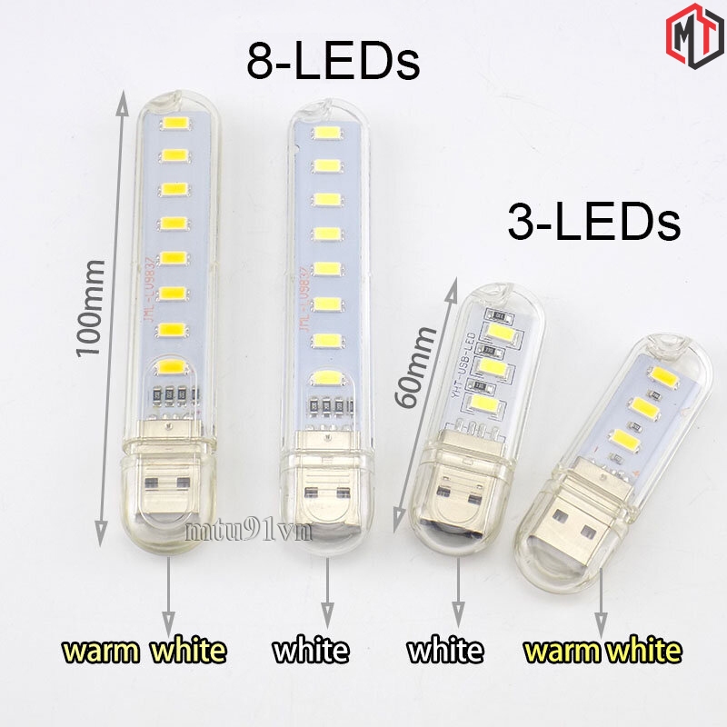 Đèn Led USB 3 | 8 | 24 bóng trong suốt ánh sáng Trắng | Vàng ấm ...