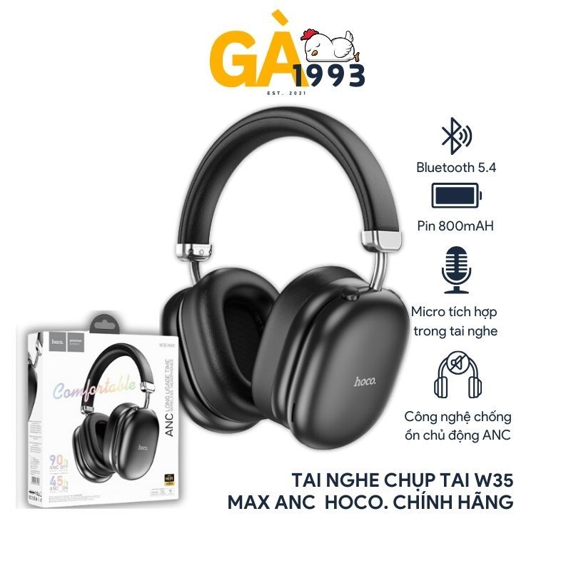Tai nghe chụp bluetooth 5.4 W35 ANC phiên bản cao cấp chống ồn Hoco. chính hãng thời lượng pin ...