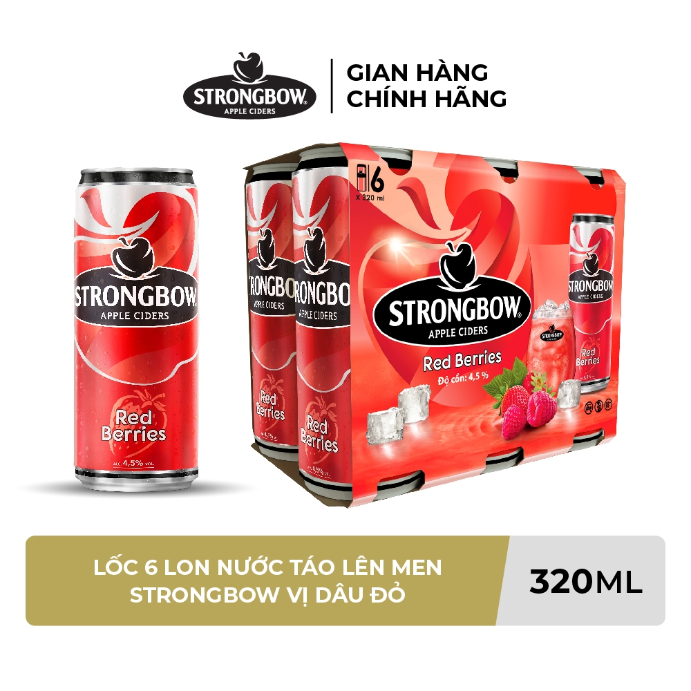 ĐỘ CỒN 4.5% - Lốc 6 lon nước táo lên men Strongbow Vị Dâu đỏ 320ml/lon ...