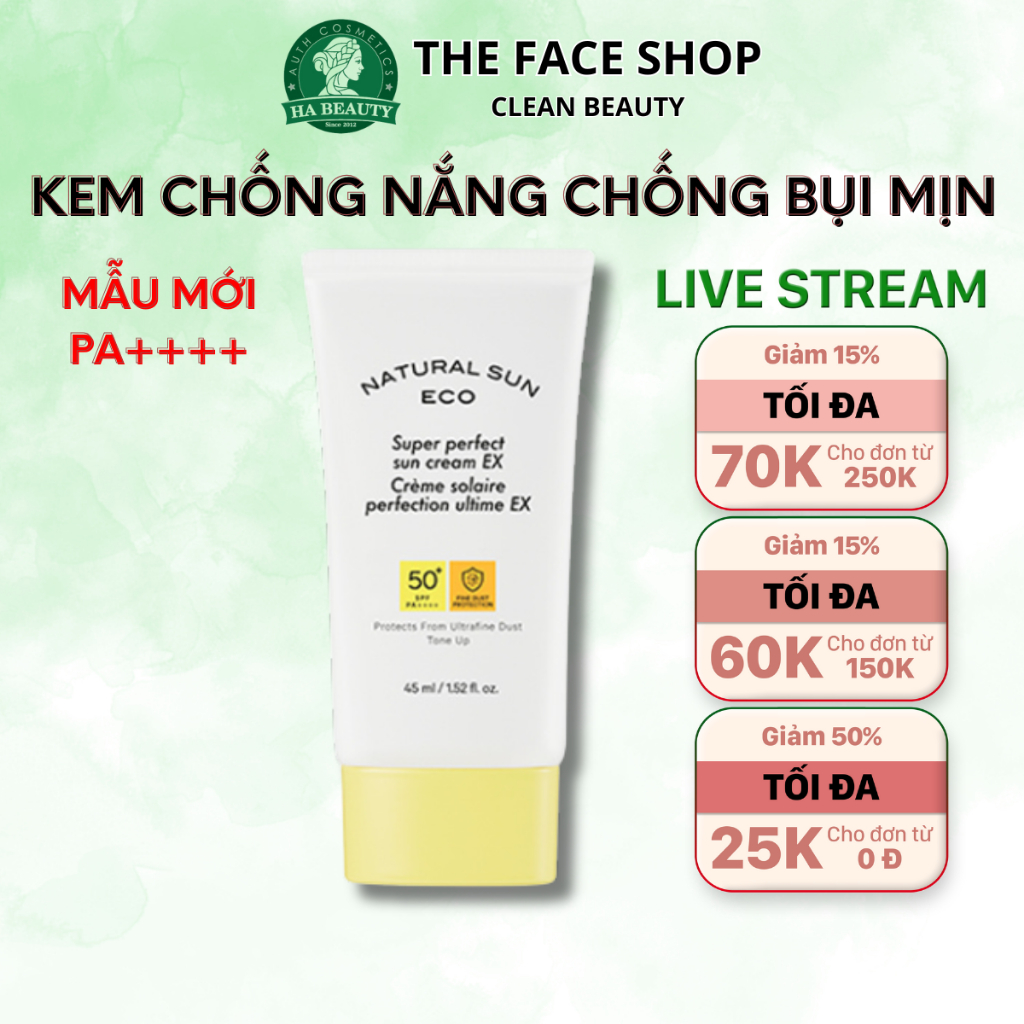 Kem chống nắng dưỡng ẩm da chống bụi mịn ánh sáng xanh The Face Shop Natural Sun Eco Super ...