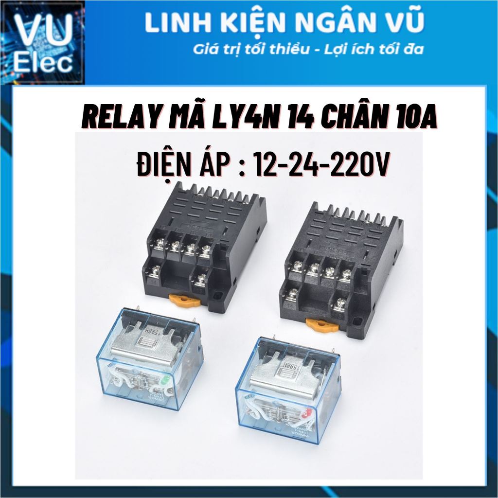 Relay trung gian LY4N 12V - 24V - 220V 14 chân 10A , Rơ le, relay 220V10A 14 chân (Chân To)(hàng ...