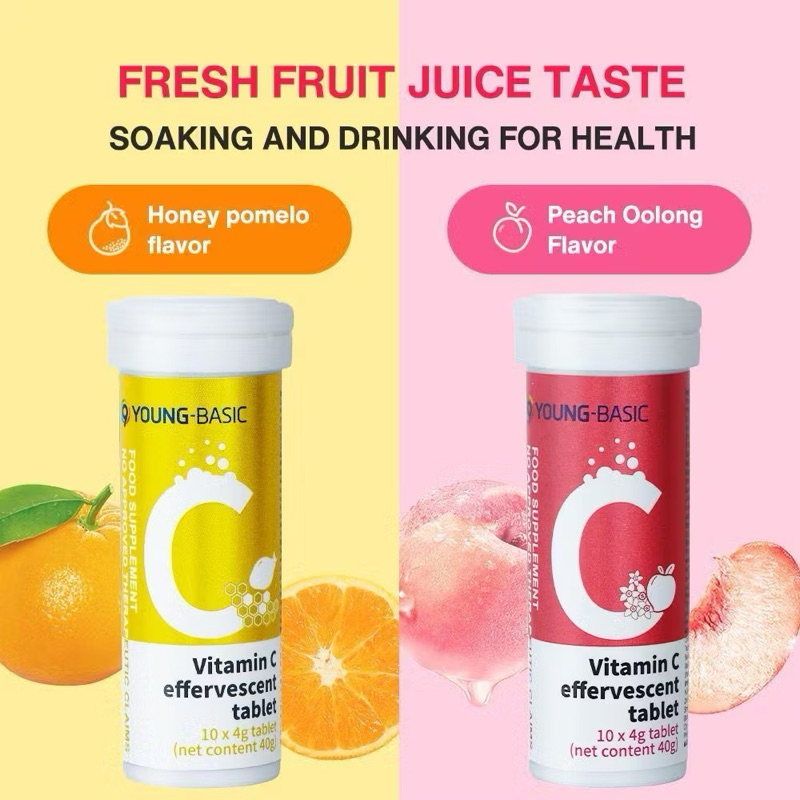 COMBO ( 9 Young Basic) Viên sủi VITAMIN C Vị đào + Vị bưởi mật ong chua ...