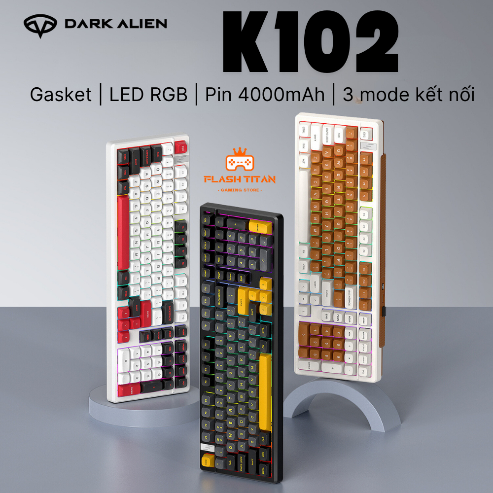 Bàn phím cơ không dây Dark Alien K102 - Hỗ trợ hotswap - 3 mode kết nối - LED RGB mạch xuôi ...