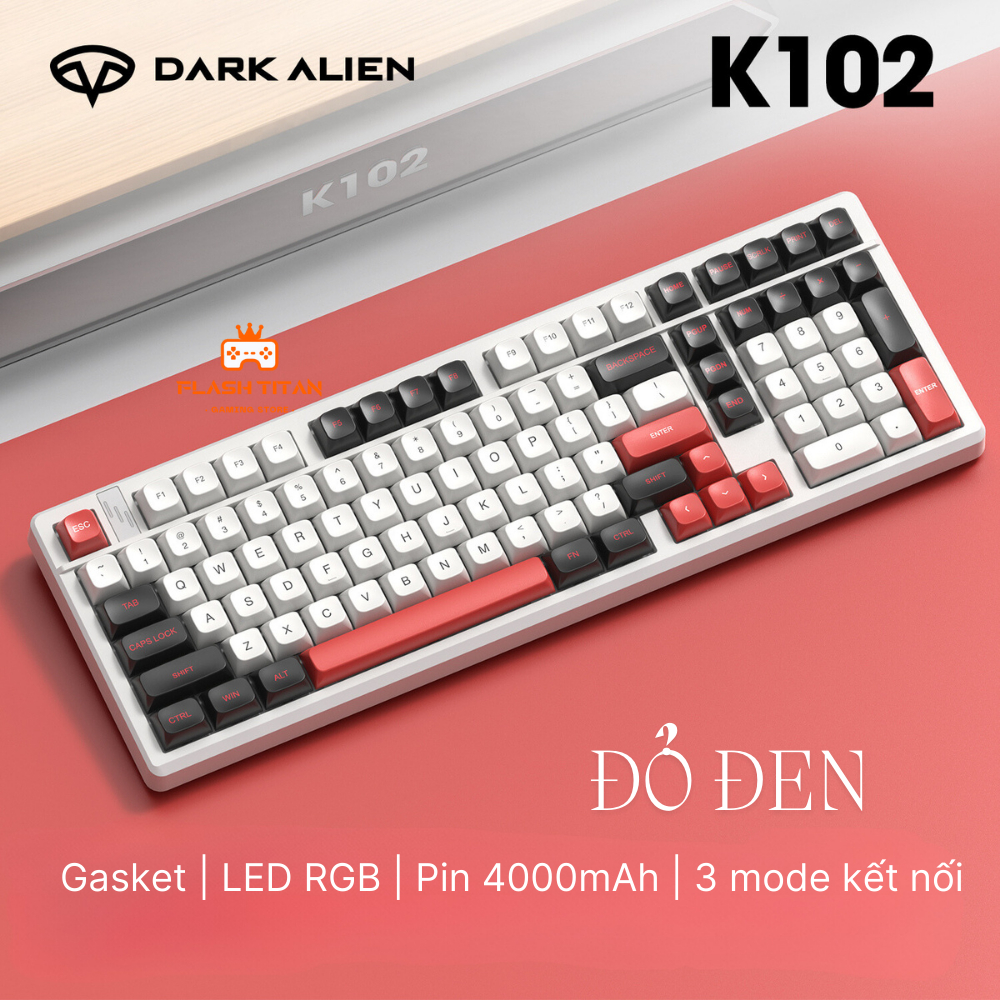 Bàn phím cơ không dây Dark Alien K102 - Hỗ trợ hotswap - 3 mode kết nối - LED RGB mạch xuôi ...