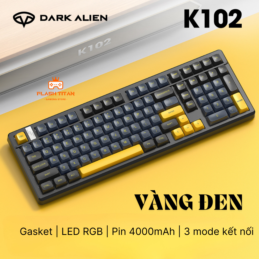 Bàn phím cơ không dây Dark Alien K102 - Hỗ trợ hotswap - 3 mode kết nối - LED RGB mạch xuôi ...