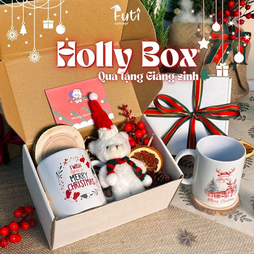 Hộp Quà Tặng Ly Sứ Giáng Sinh, Giftbox Nến Thơm Tặng Dip Đặc Biệt, Mùa Noel The Holly Box ...