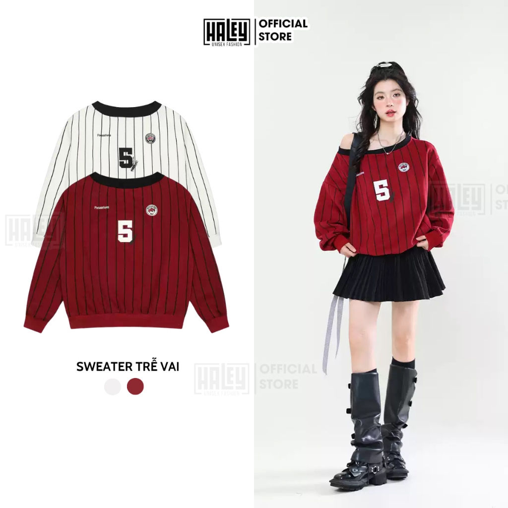 Áo Sweater Trễ Vai HALEY SD01 Dáng Rộng Thể Thao, Áo Nỉ Lệch Vai Hàn ...