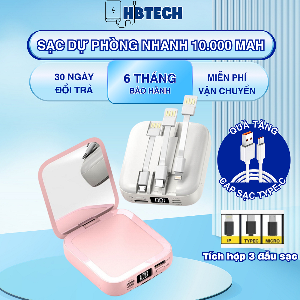 Pin Sạc Dự Phòng Sạc Nhanh PD15W Dung Lượng Pin 10000mAh 3 Cáp Sạc Liền ...