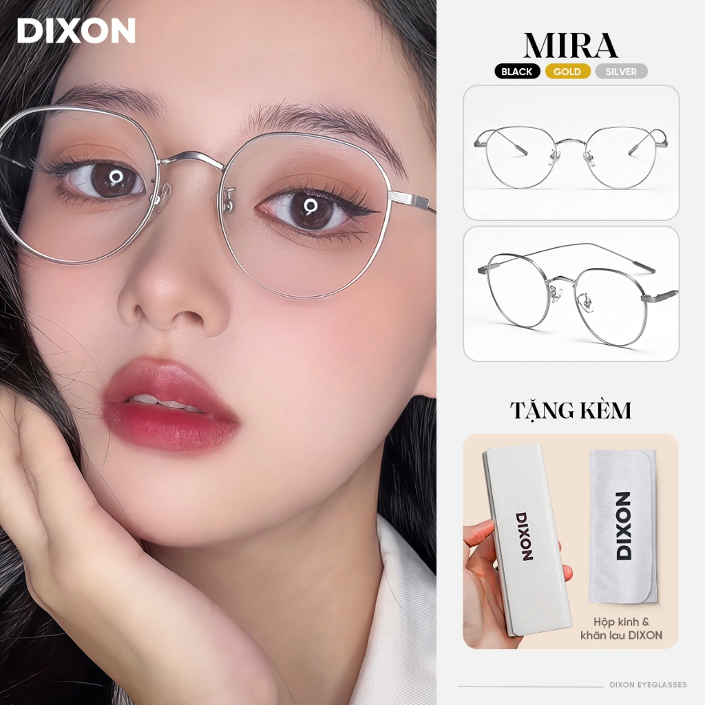 Mắt kính tròn nữ Dixon MIRA gọng kim loại Titanium, kính mắt thời trang ...