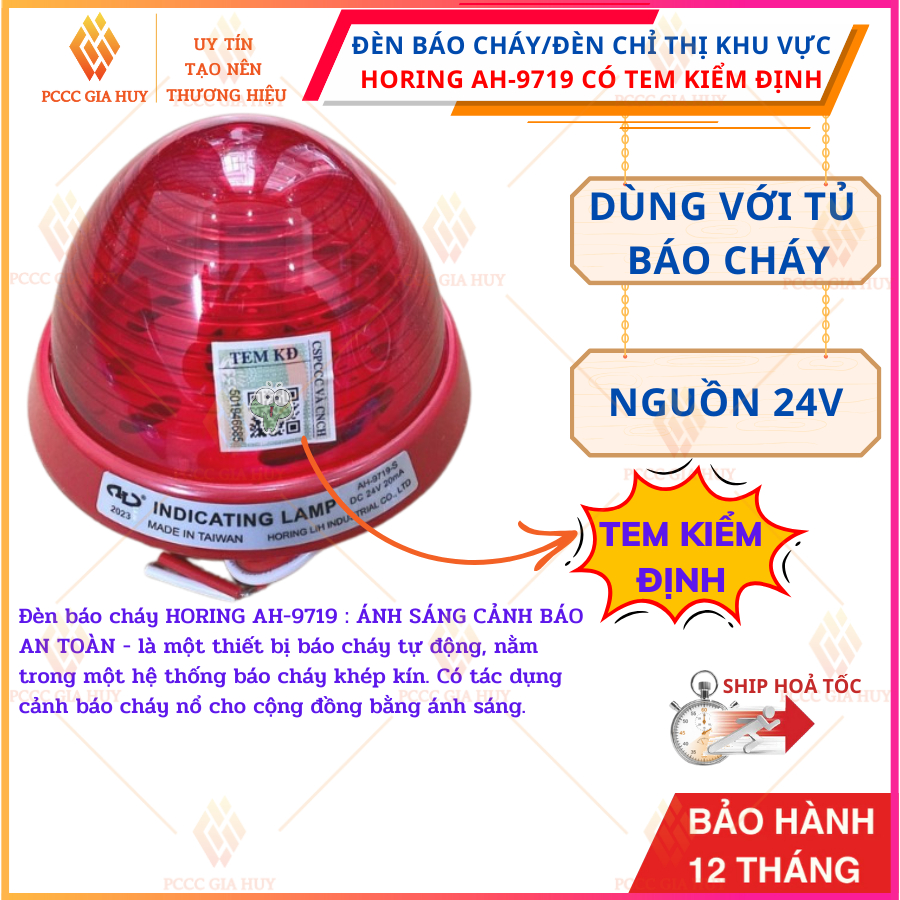 {đã kiểm định}Đèn báo cháy / Đèn Chỉ Thị Khu Vực HORING AH-9719 có tem ...