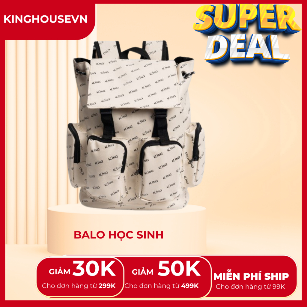 Balo Da Backpack Unisex Chống Nước Balo Backpack King - Mẫu 2 - Màu Kem ...