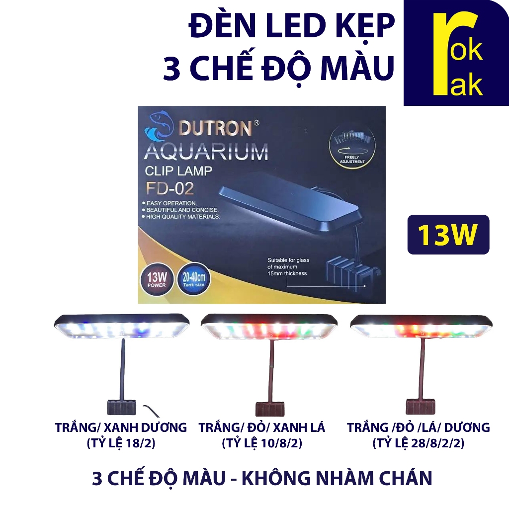 Đèn led kẹp FD02 DUTRON 13w 3 chế độ màu cho bể thủy sinh phong phú ...