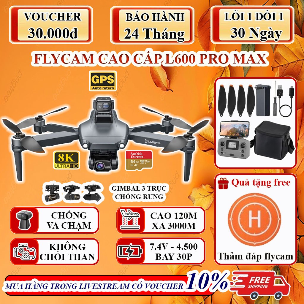 Flycam L600 Pro Max camera 8K siêu nét gimbal chống rung 3 trục ...