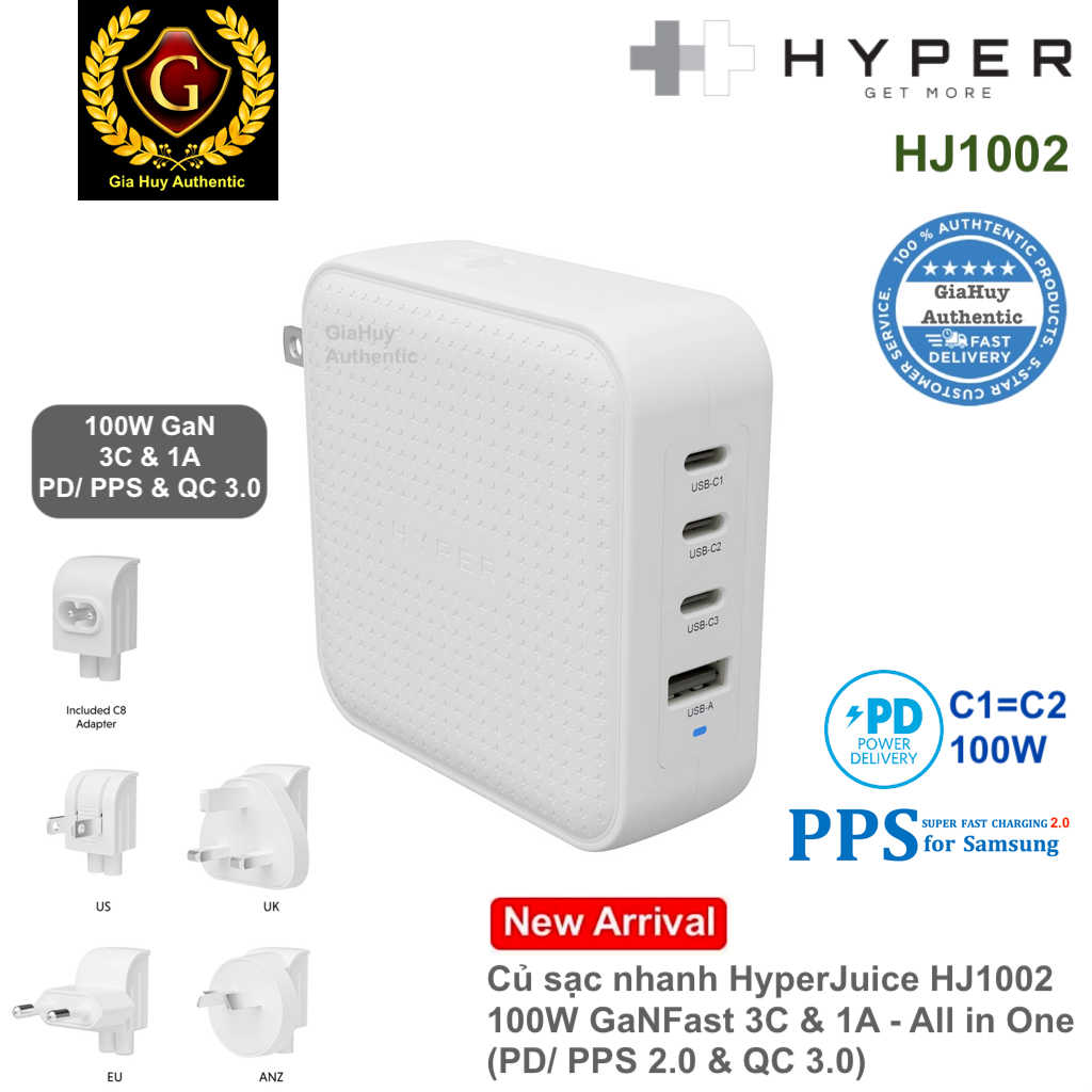 Củ sạc nhanh HYPERJUICE HJ1002 100W GaNFast 3C-1A PD/PPS - Hàng Chính ...