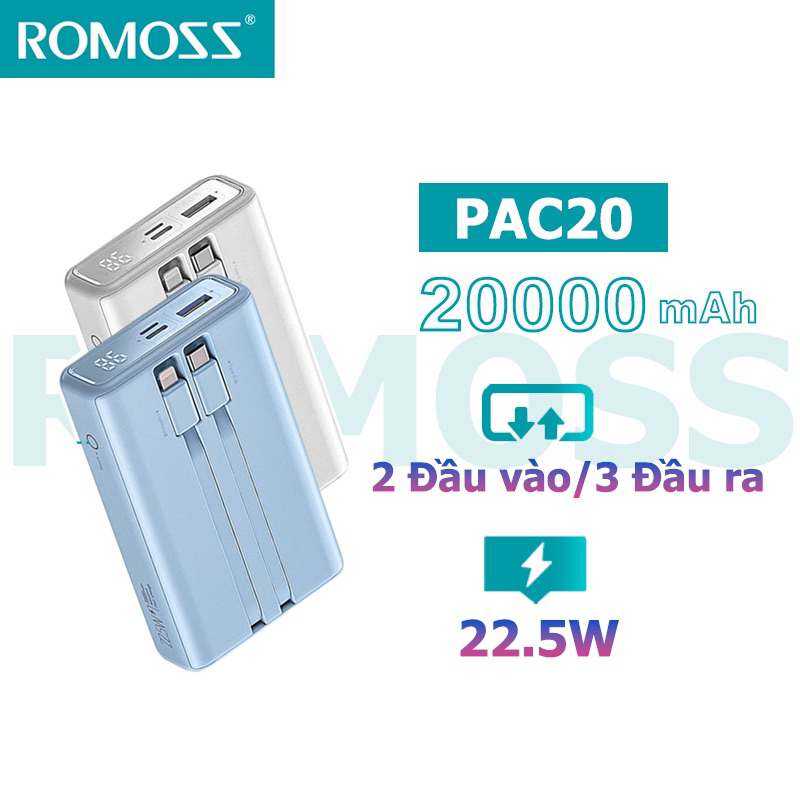 Pin Dự Phòng ROMOSS PAC20 20.000mAh - Sạc Nhanh 22.5W, Kèm Cáp Liền L ...