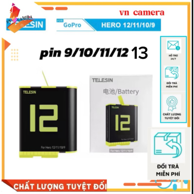 pin gopro 9 10 11 phụ kiện pin telesin gorpo 9 10 11 12 | Shopee Việt Nam