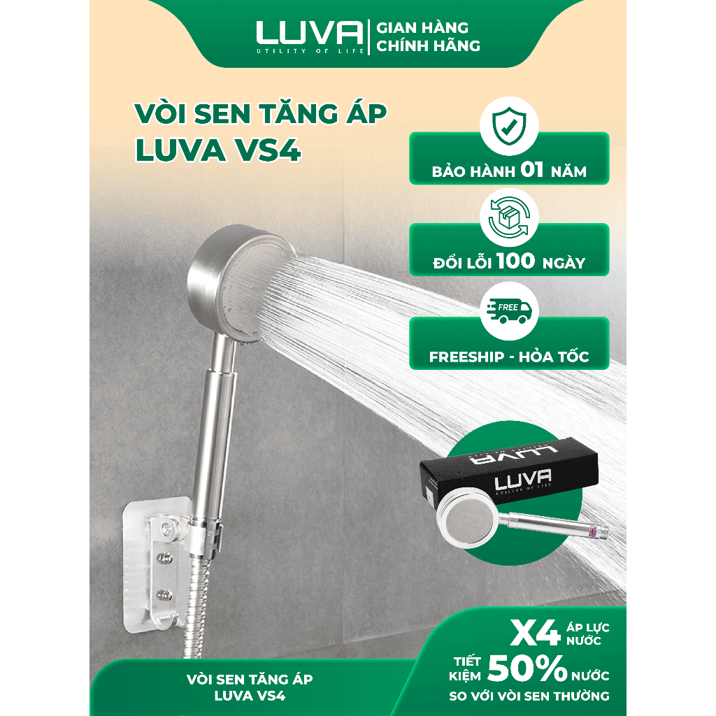Vòi sen tăng áp LUVA VS4/VS5 Inox 304 bảo hành 1 năm, đổi lỗi 100 ngày, nhôm đúc nguyên khối ...