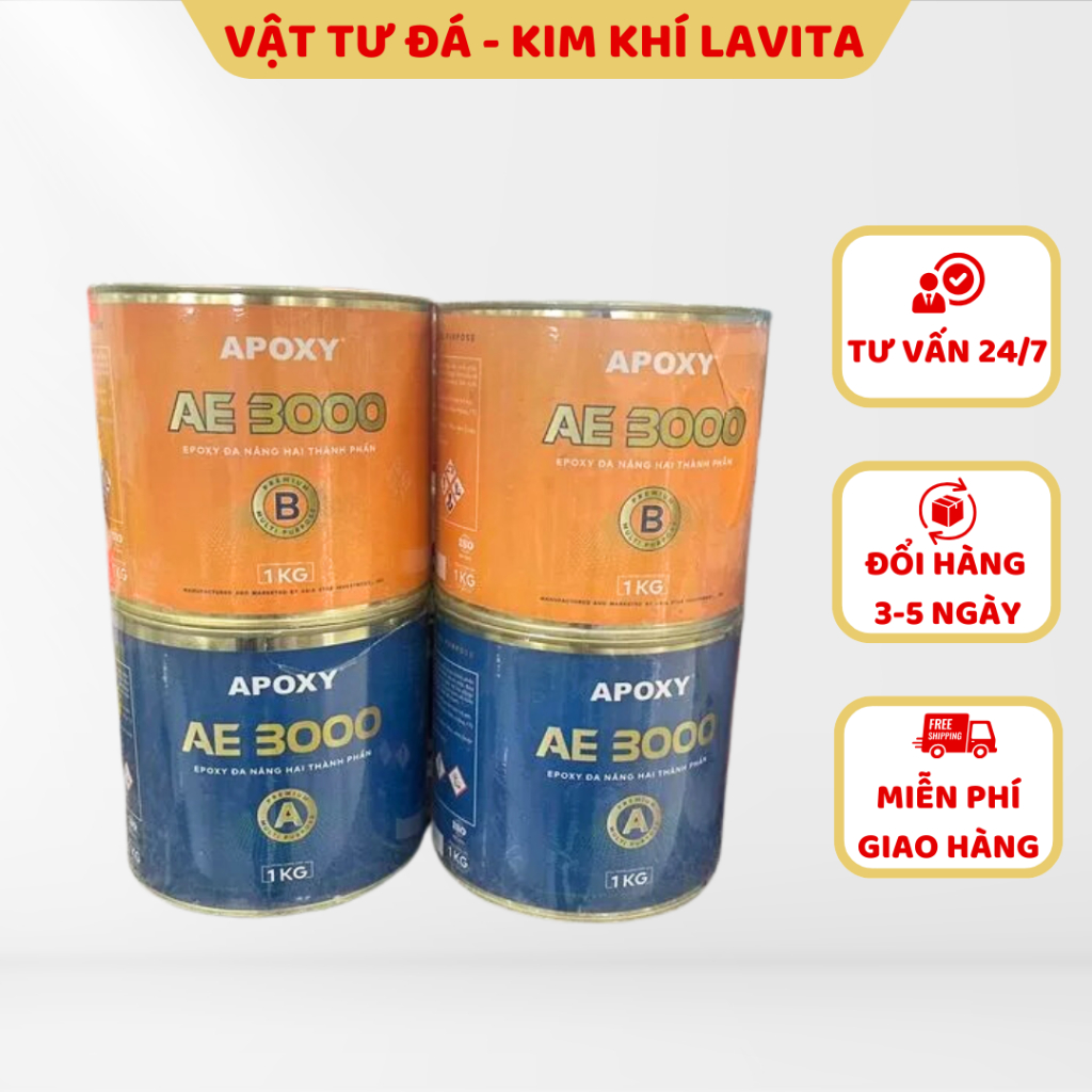 Keo Apoxy AE 3000 cặp ab 2kg màu trắng và xám dùng dán gạch, đá, sắt ...