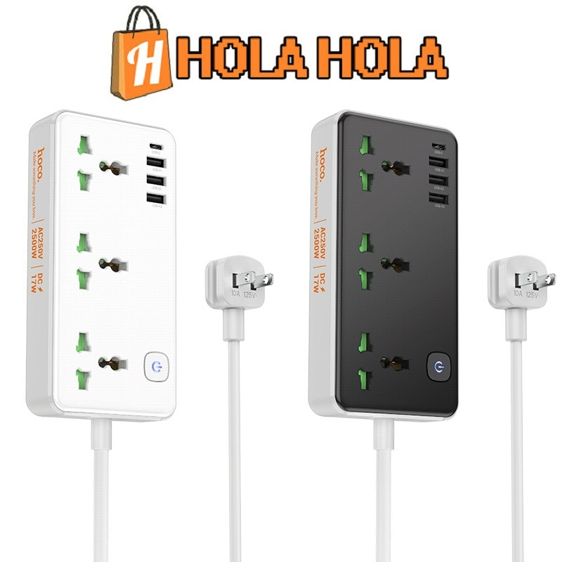 Ổ cắm điện thông minh Hoco AC7 / AC7A 1 USB TypeC, 3 USB-A max 3.4A 17W ...