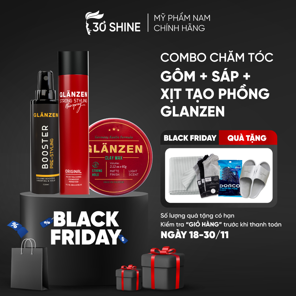 Combo sáp Glanzen, Gôm Glanzen và xịt tạo phồng Glanzen Booster - tạo ...