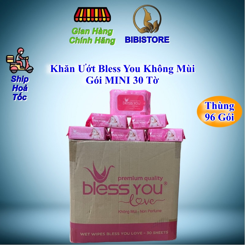 (Thùng 96 Gói) Khăn Ướt Bless You Không Mùi_Gói MINI 30 Tờ (Bibistore TB) | Shopee Việt Nam