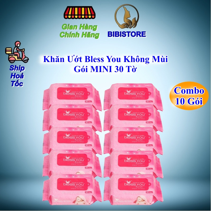 (Combo 10 Gói) Khăn Ướt Bless You Không Mùi_Gói MINI 30 Tờ (Bibistore TB) | Shopee Việt Nam