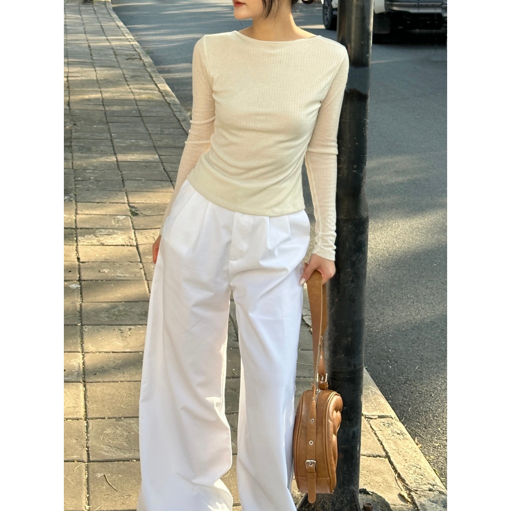 Áo len dệt kim tay dài, chất mềm mại, co giãn may 2 lớp hở lưng | 𝐒𝐎𝐌𝐒 ...